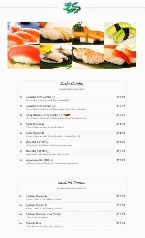 Mizu All You Can Eat menu in Halifax, Nova Scotia, Canada