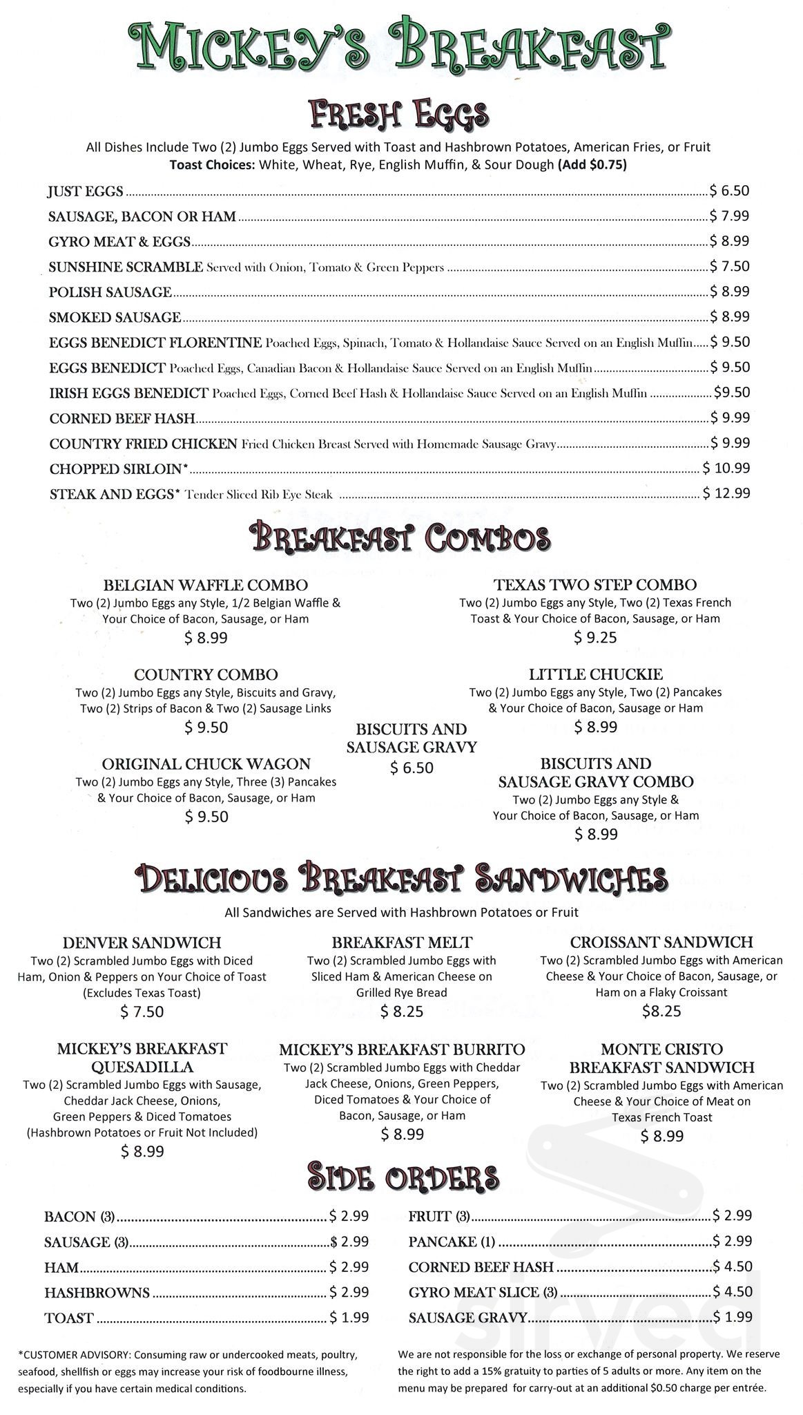 Mickey's Family Grill menus in Muskego, Wisconsin, United States