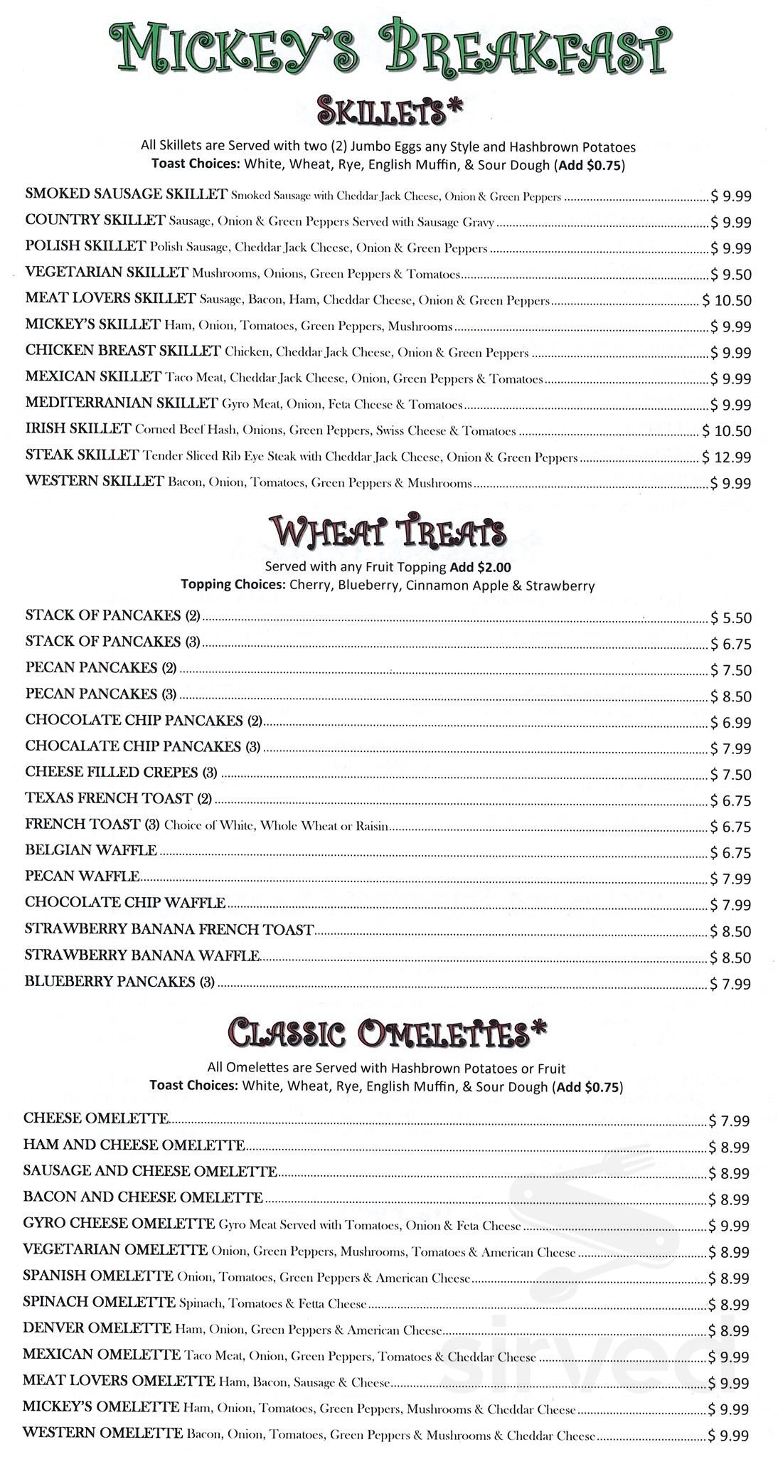 Mickey's Family Grill menus in Muskego, Wisconsin, United States