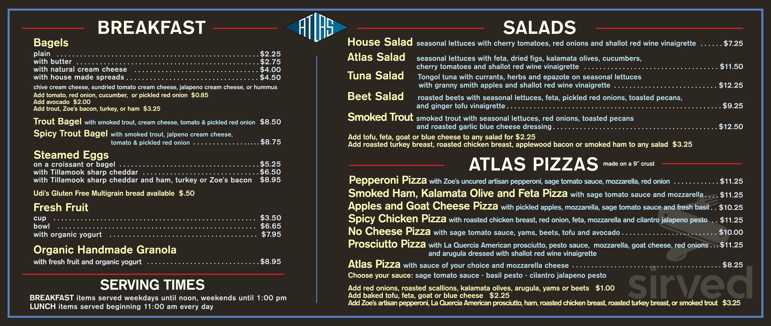 Atlas Cafe menu in San Francisco, California, USA