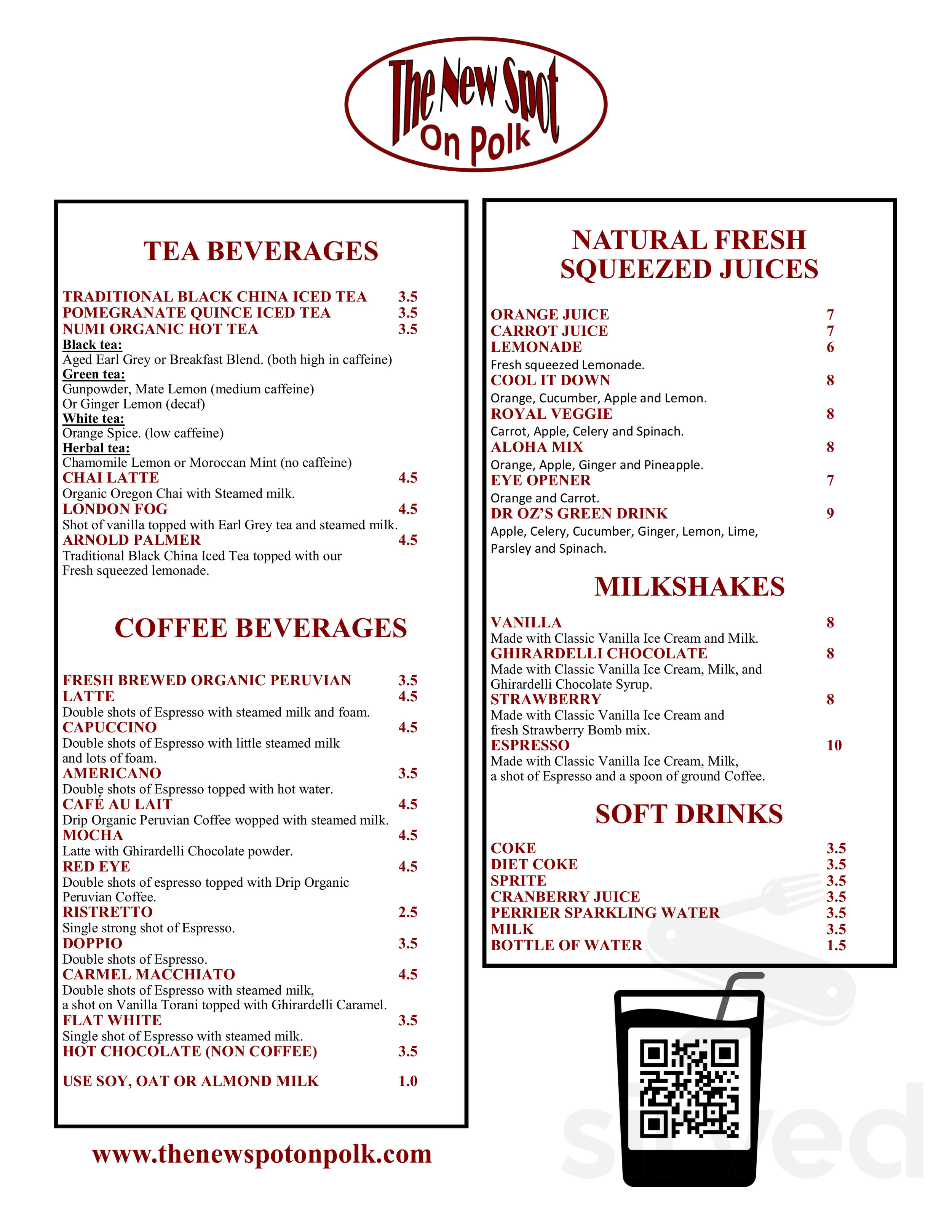 The New Spot On Polk menus in San Francisco, California, United States