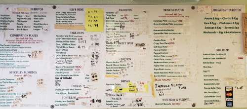 The Corner Stop menu in San Angelo, Texas, USA