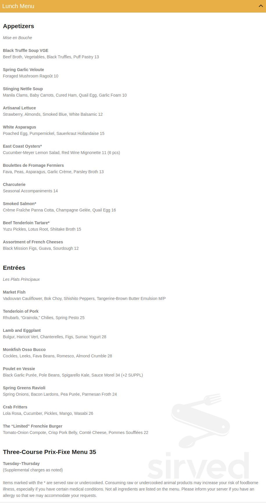 Menu - Hyde Park NY's The Bocuse Restaurant | Sirved