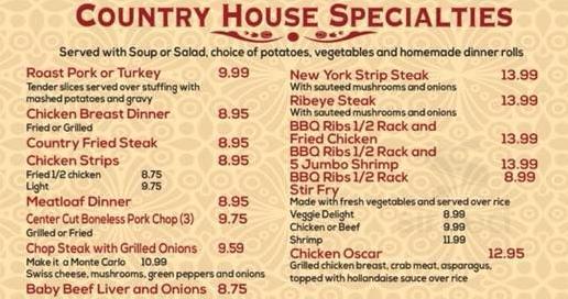 Country House Restaurant menu in La Salle, Illinois, USA