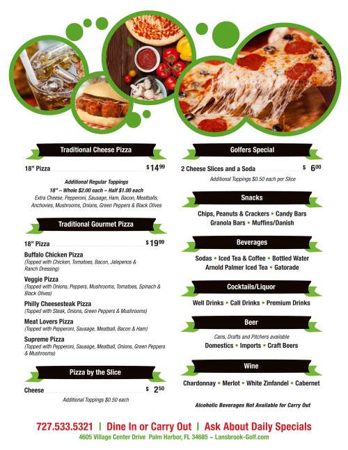 Lansbrook Golf Club menu in Palm Harbor, Florida, USA