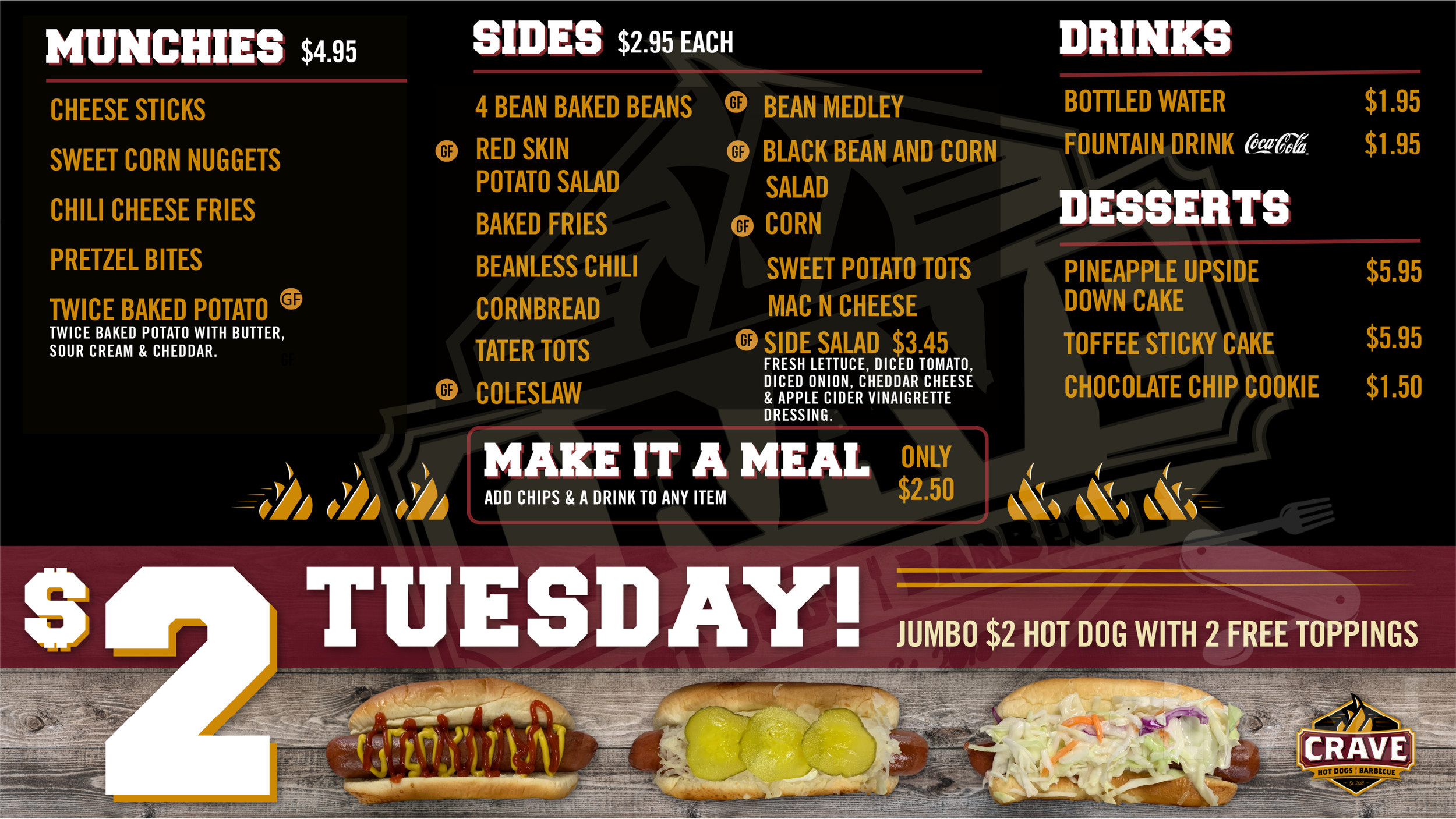 Crave Hot Dogs & BBQ menu in Houston, Texas, USA