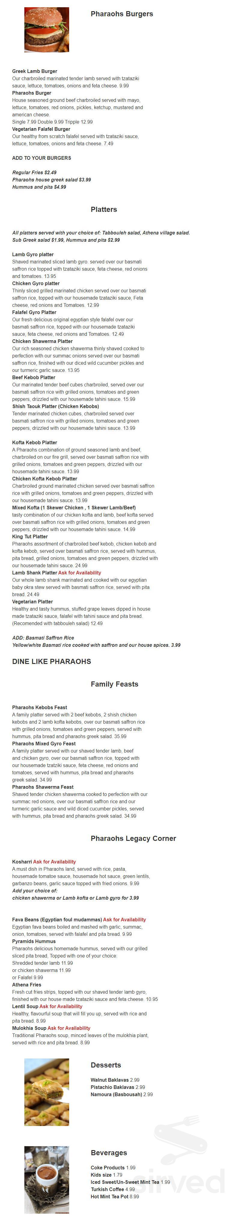 Menu - Fayetteville NC's Pharaohs Legacy | Sirved