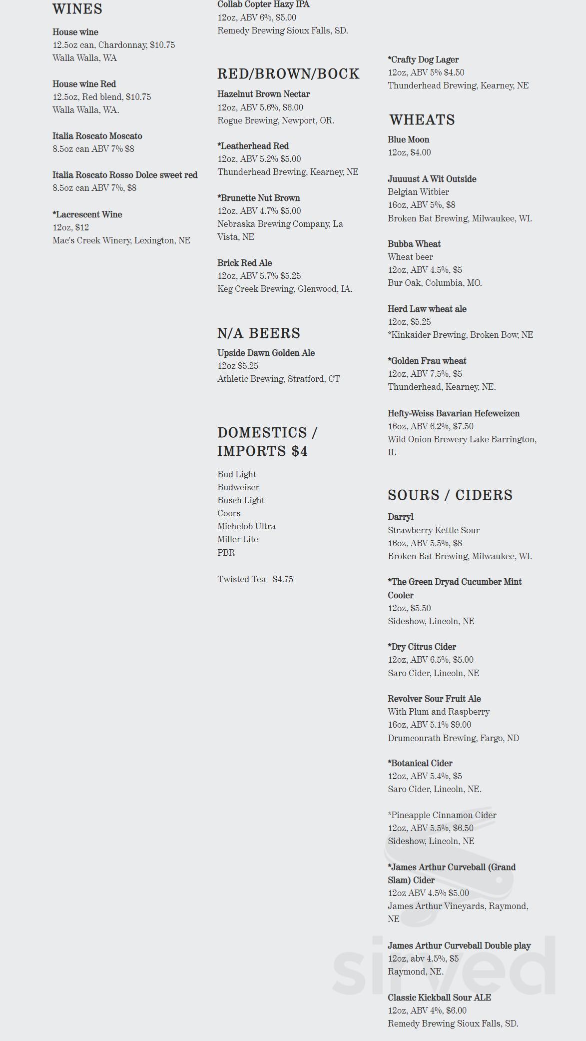 Menu for The Crafty Dog Sports Bar in Kearney, NE | Sirved