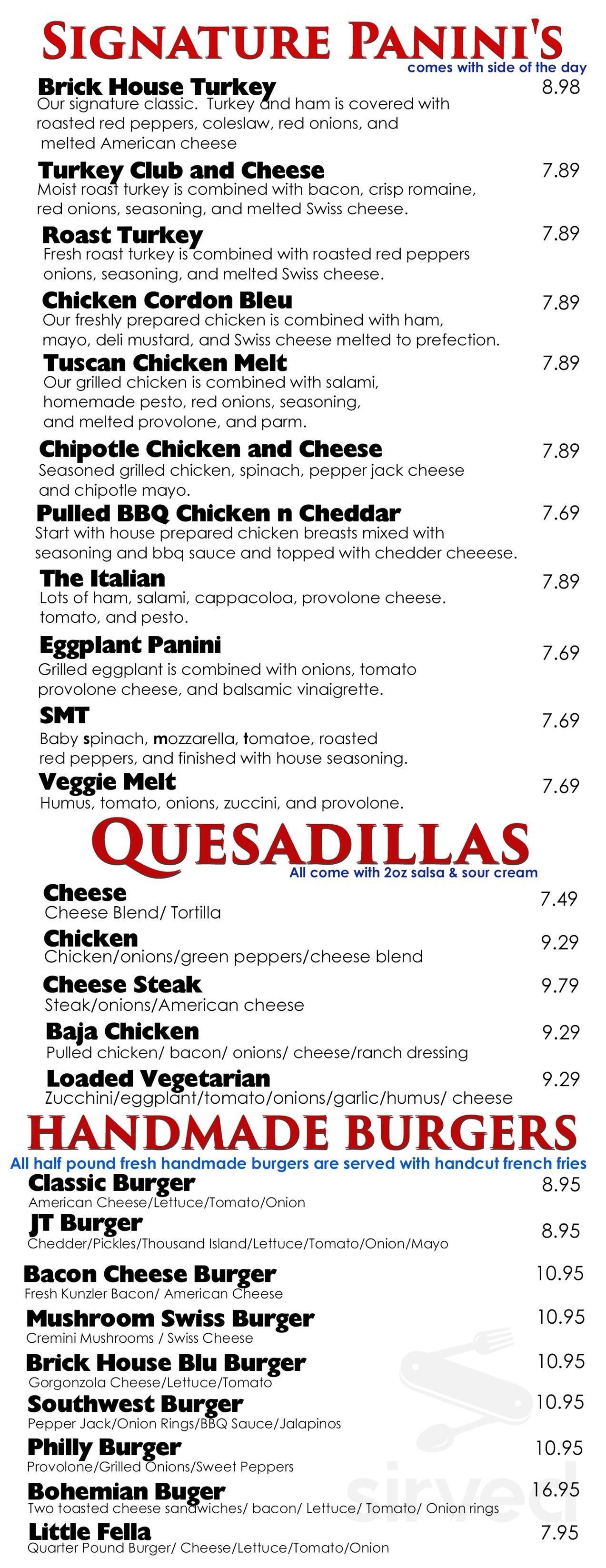 Brick House Cafe menus in Manheim, Pennsylvania, United States