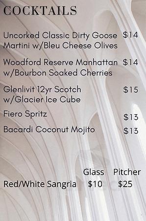 Uncorked Lounge menu in Totowa, New Jersey, USA