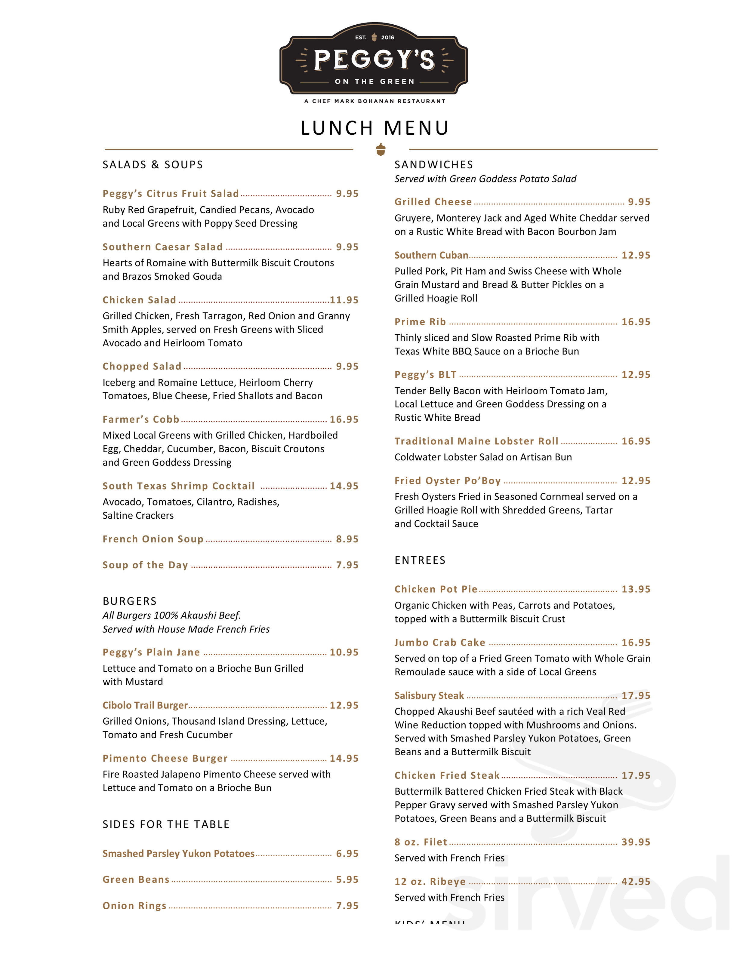 Peggy's on the Green menus in Boerne, Texas, United States