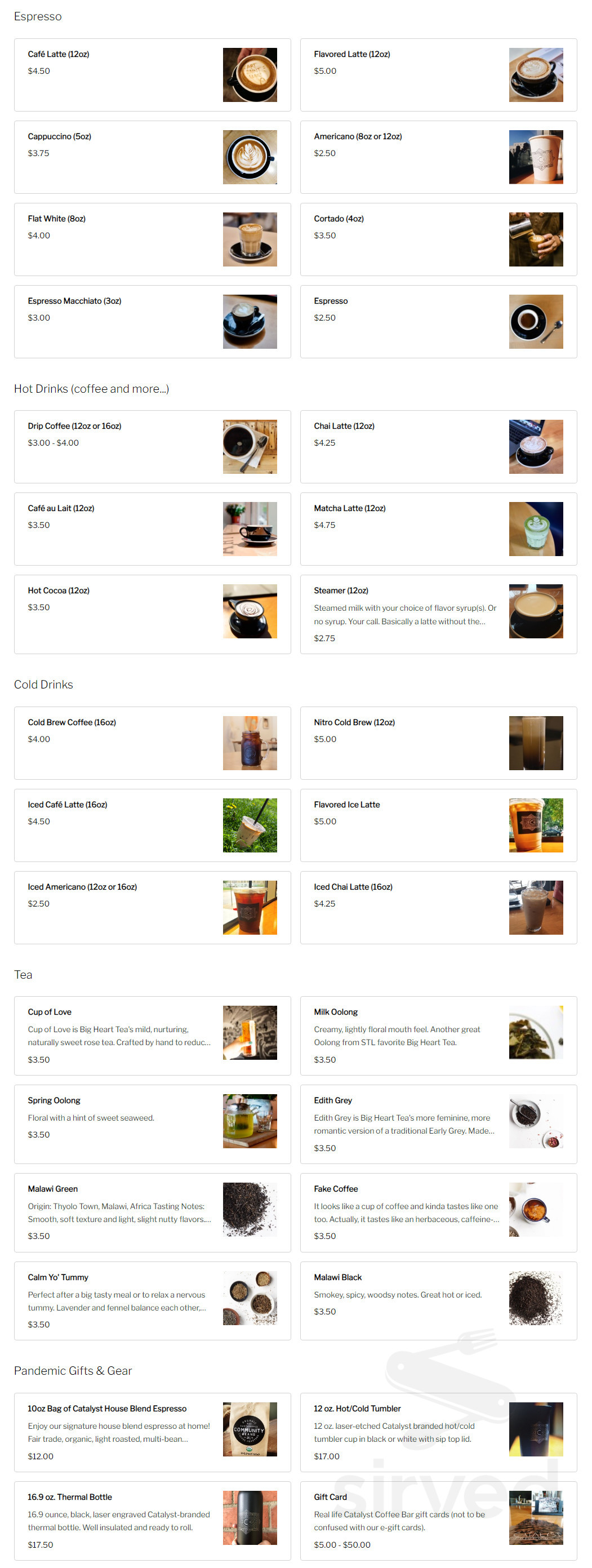 Catalyst Coffee Bar menu in St. Louis, Missouri, USA