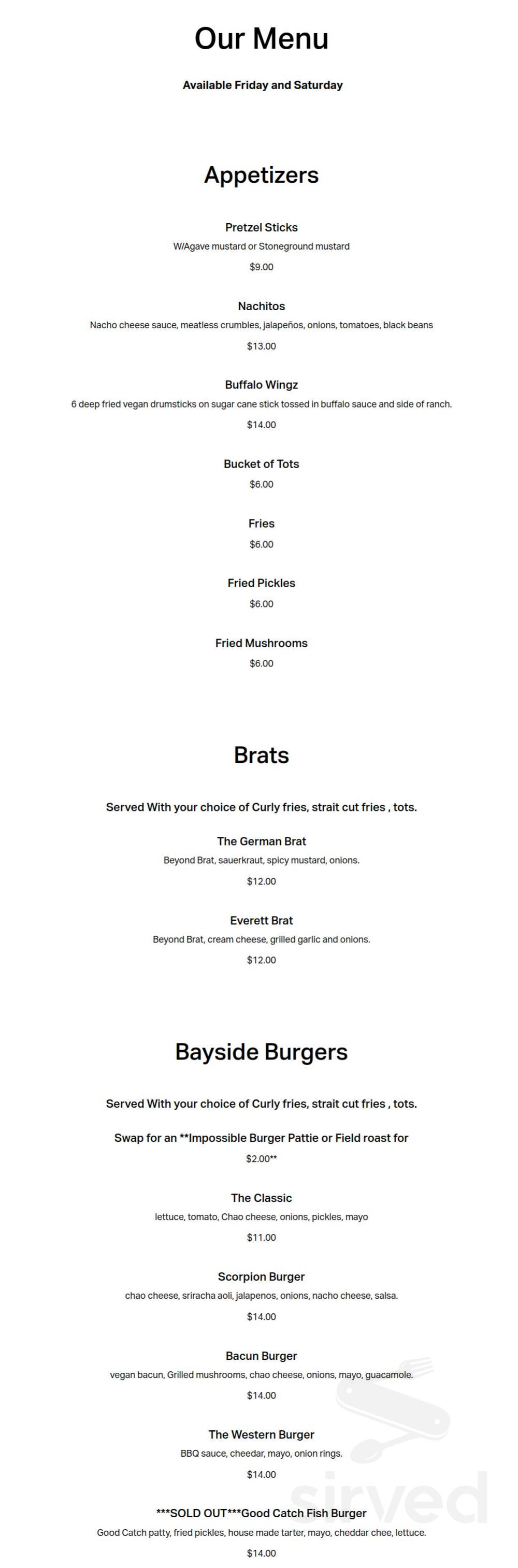 The Bayside Cafe menu in Everett, Washington, USA