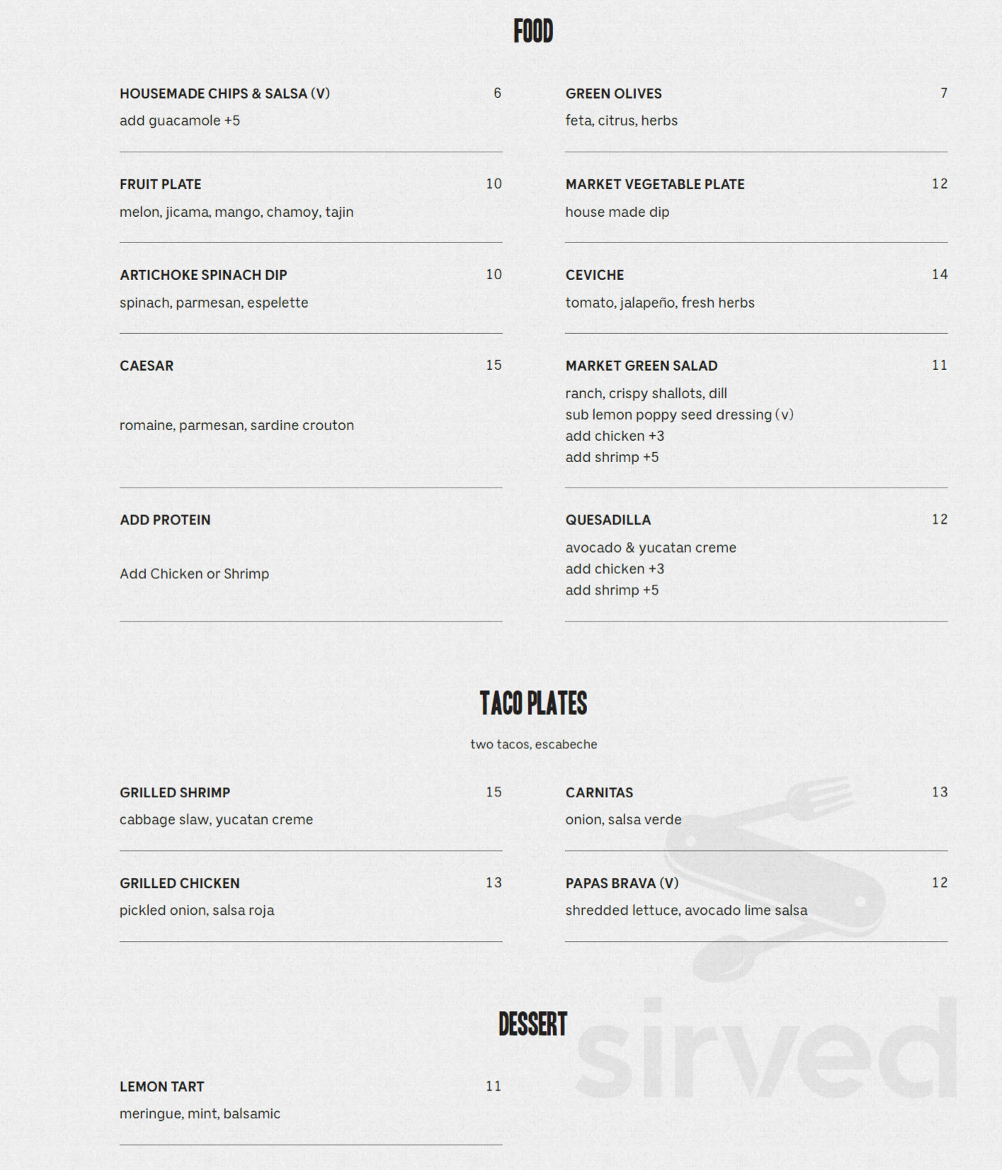 Upstairs at Ace Hotel menu in Los Angeles, California, USA