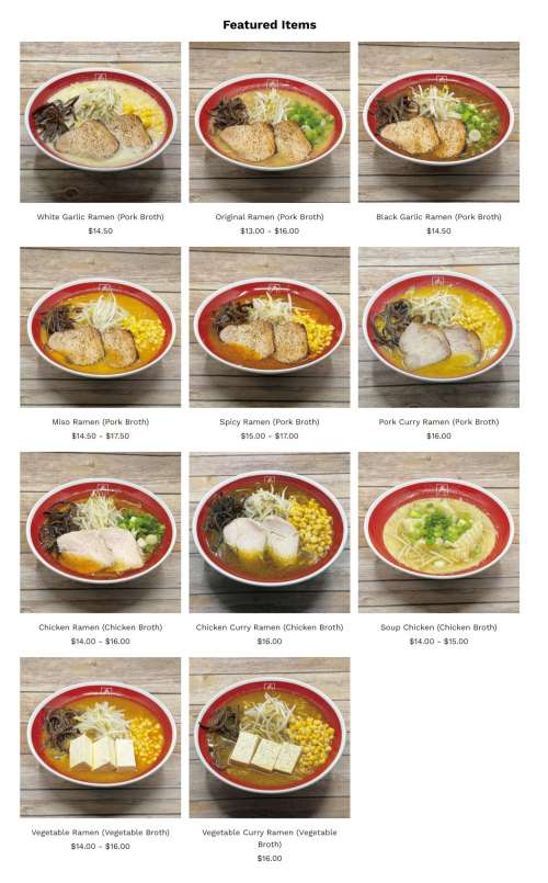 KOTOYA JAPANESE RAMEN menu in Los Angeles, California, USA
