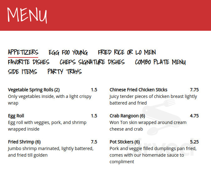 Chinese Chef menu in Milwaukee, Wisconsin, USA