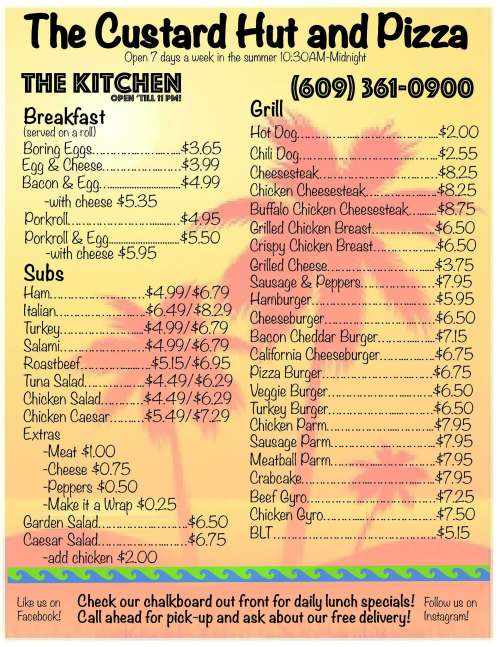 Custard Hut and Pizza menu in Long Beach, New Jersey, USA