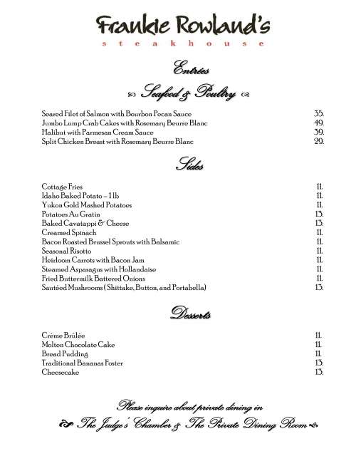 Frankie Rowland's Steakhouse Salem menu in Salem, Virginia, USA