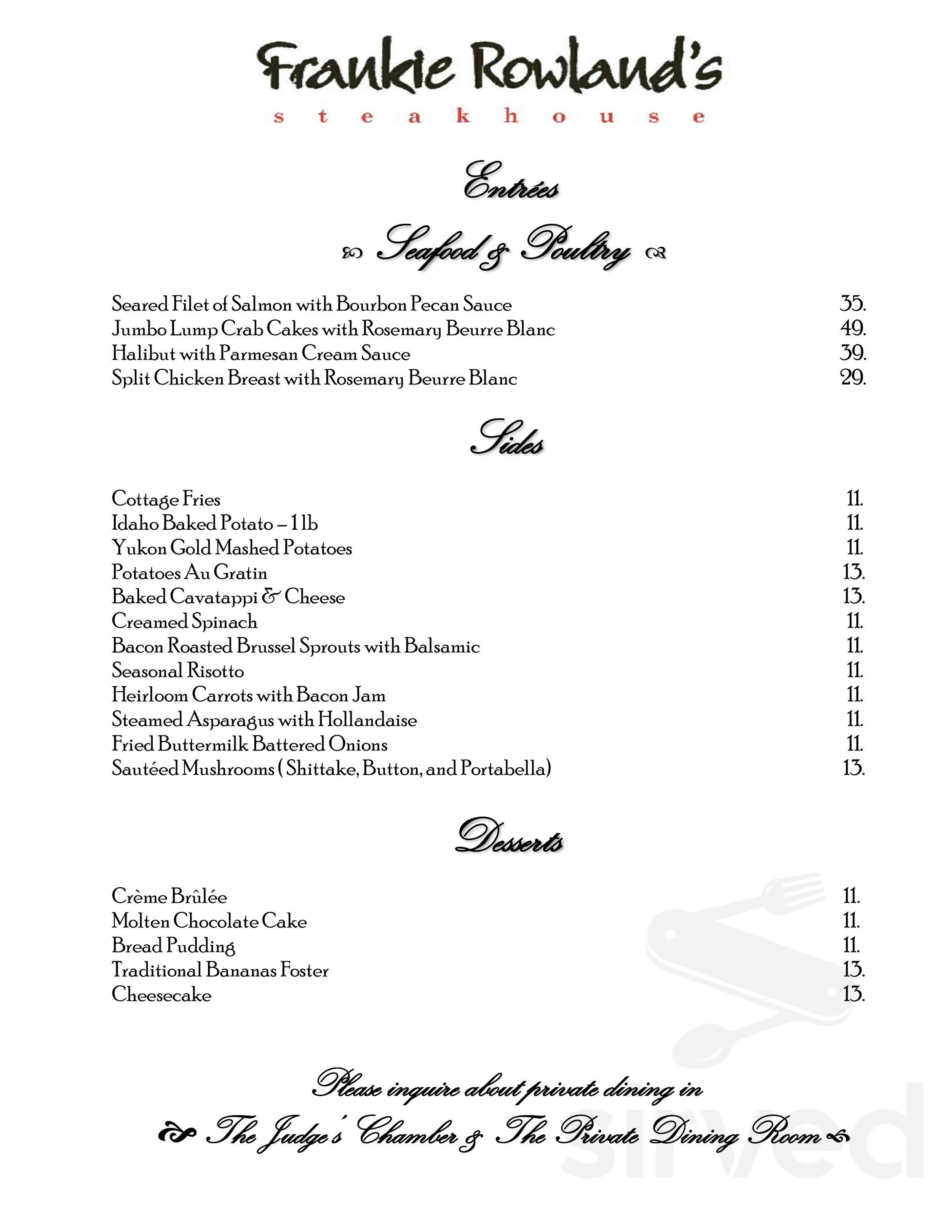 Frankie Rowland's Steakhouse Salem menu in Salem, Virginia, USA