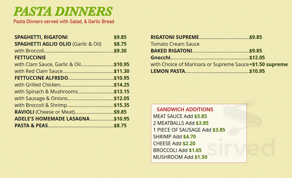 Al's Pizza menu in Norridge, Illinois, USA