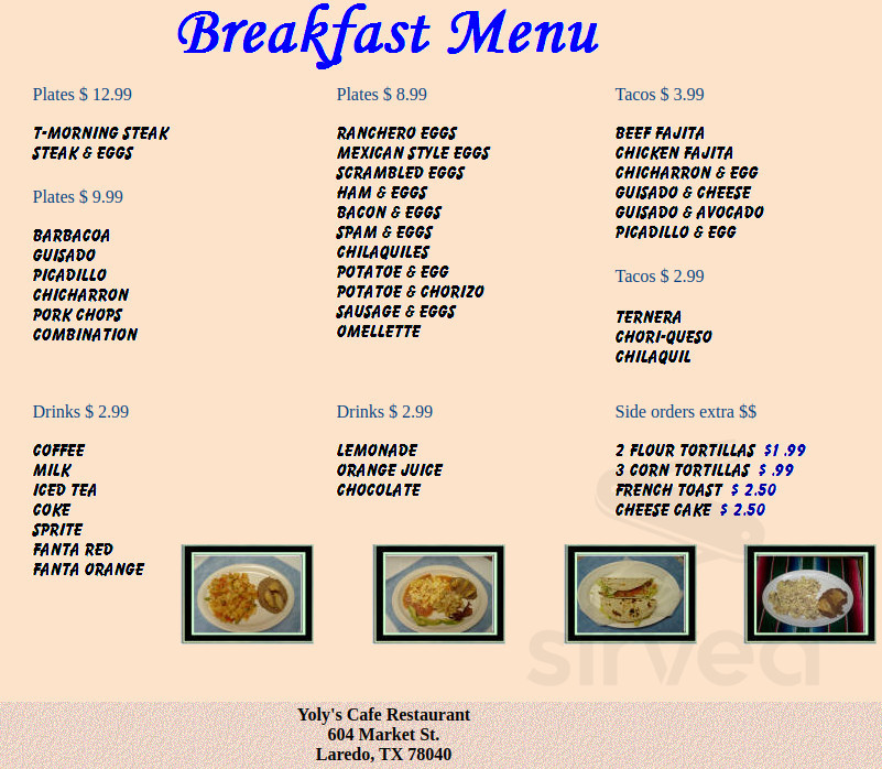 Yoly's Cafe menus in Laredo, Texas, United States