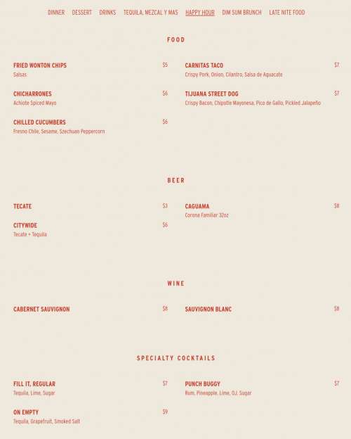 La Chinesca menu in Philadelphia, Pennsylvania, USA