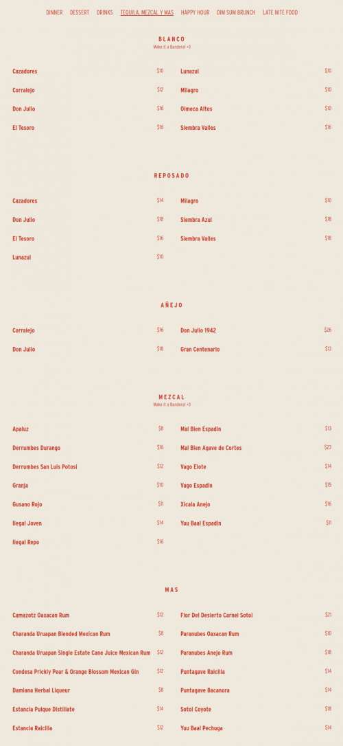 La Chinesca menu in Philadelphia, Pennsylvania, USA