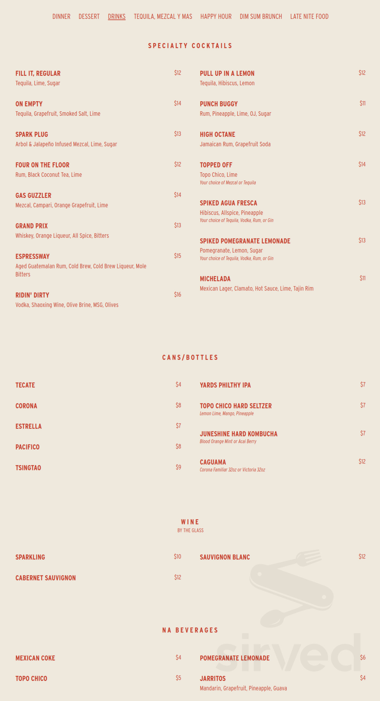 La Chinesca menu in Philadelphia, Pennsylvania, USA