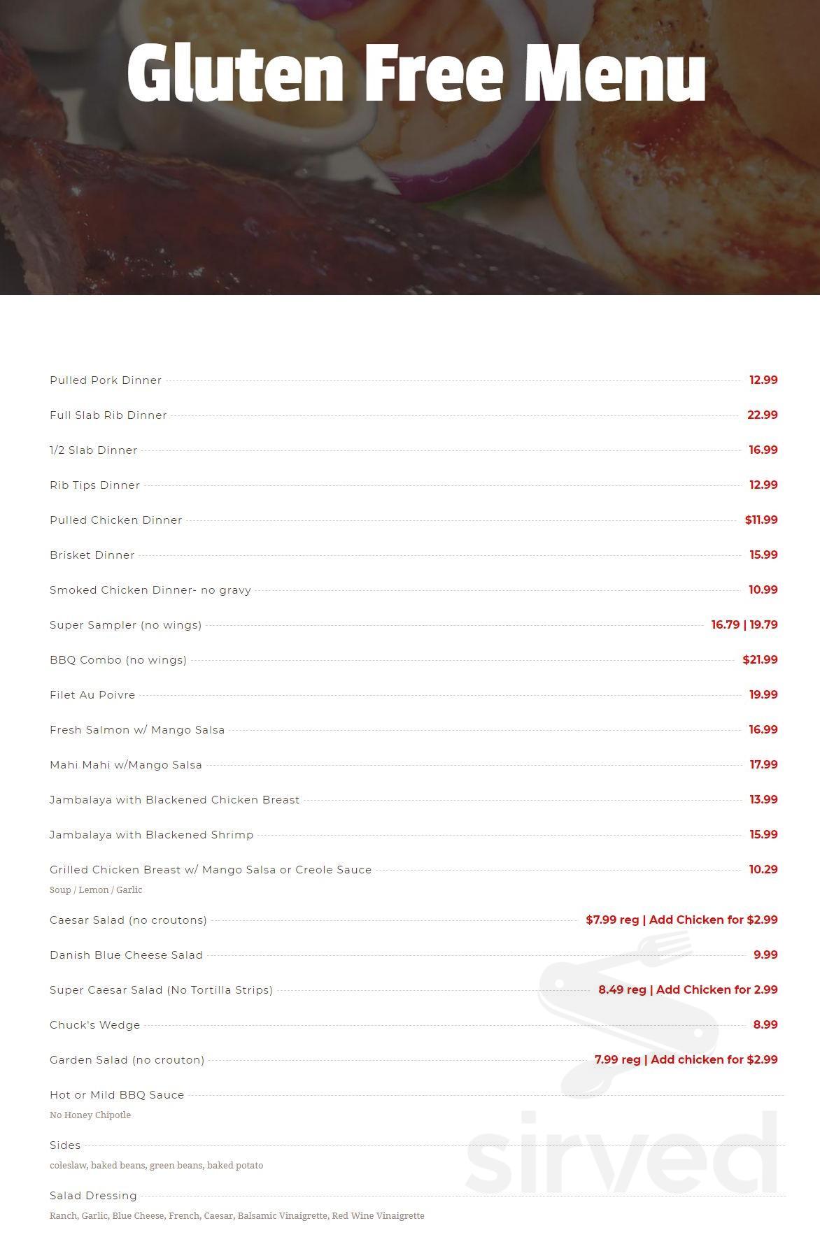 Chuck's Southern Comforts Cafe menu in Burbank, Illinois, USA