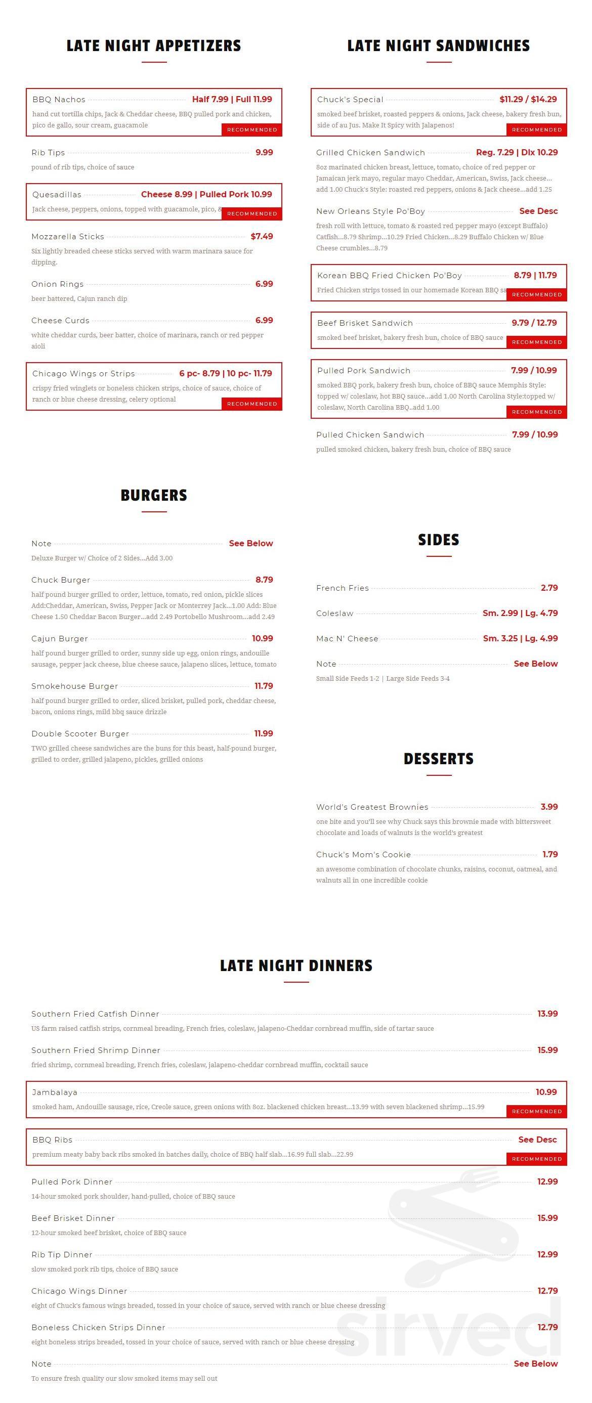 Chuck's Southern Comforts Cafe menu in Burbank, Illinois, USA