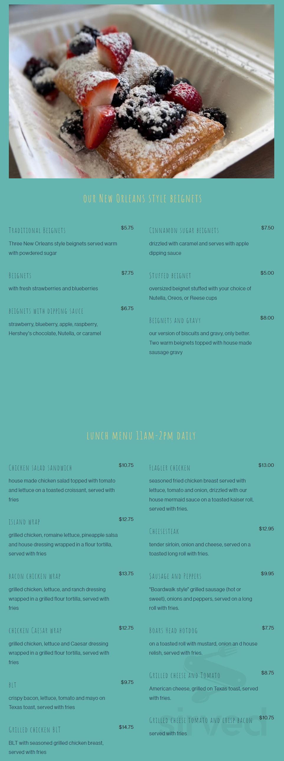The Mermaid Cafe menu in New Smyrna Beach, Florida, USA