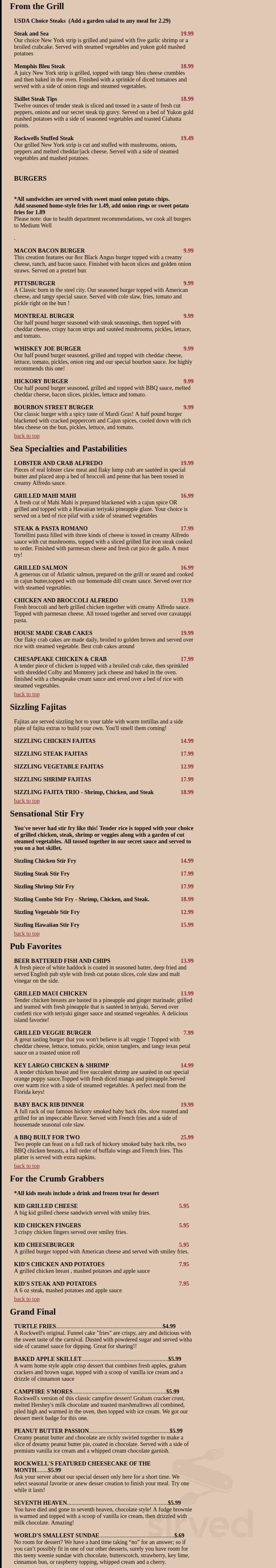 T.J. Rockwell's American Grill & Tavern menus in Mechanicsburg ...