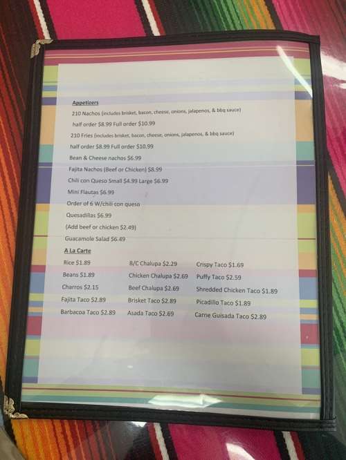 210 Tacos menu in San Antonio, Texas, USA