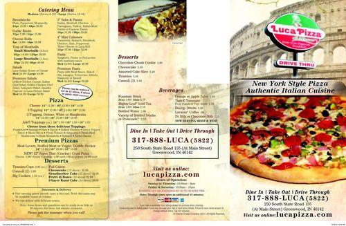 Luca Pizza di Roma menu in Lafayette, Indiana, USA