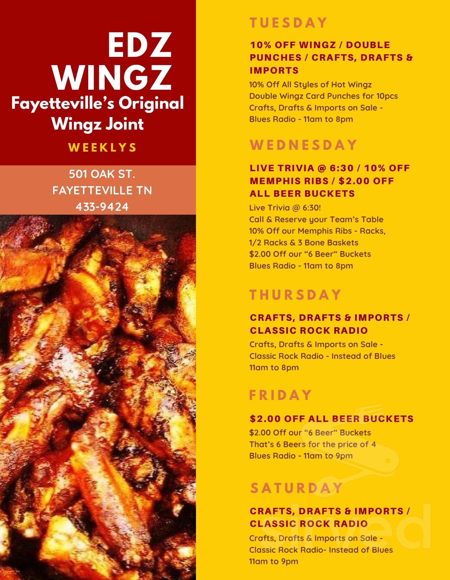 Edz Wingz menu in Fayetteville, Tennessee, USA