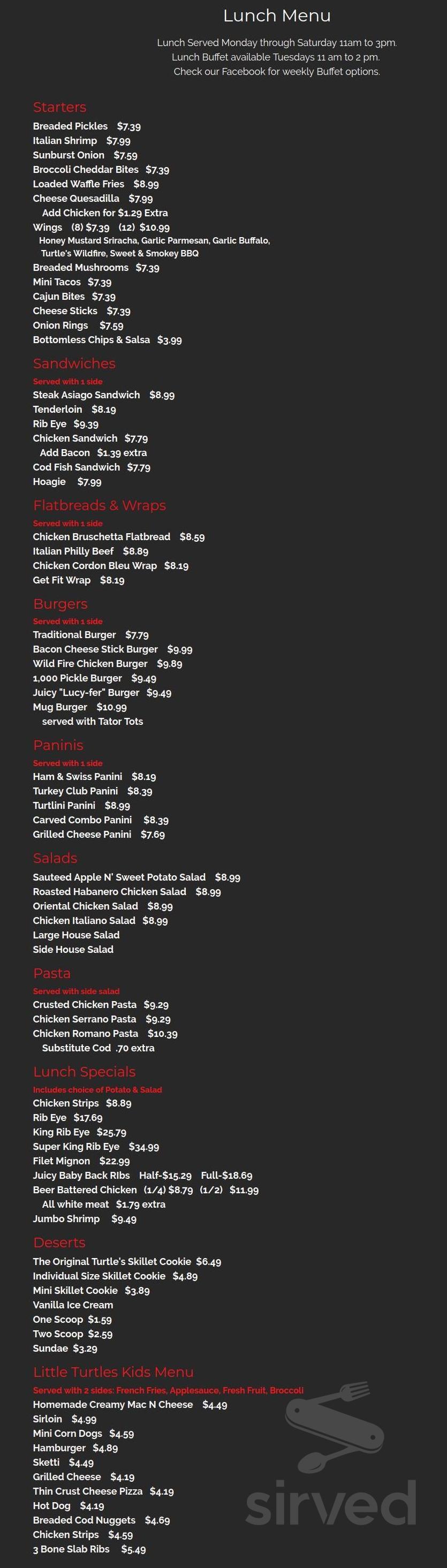 Menu for Turtles Tap in Morris, IL | Sirved