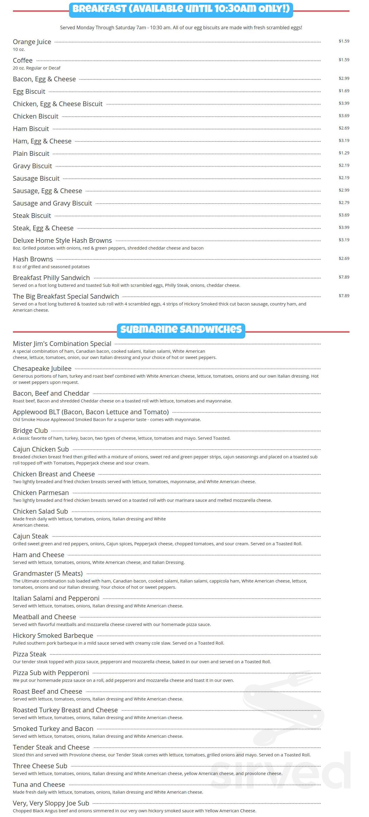 Mister Jim's menus in Chesapeake, Virginia, United States