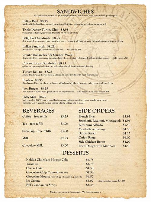 Pal Joey's Restaurant menu in West Chicago, Illinois, USA