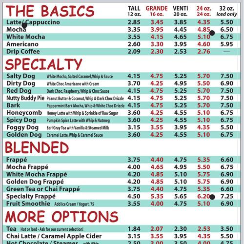 RedDog Coffee menu in Sequim, Washington, USA