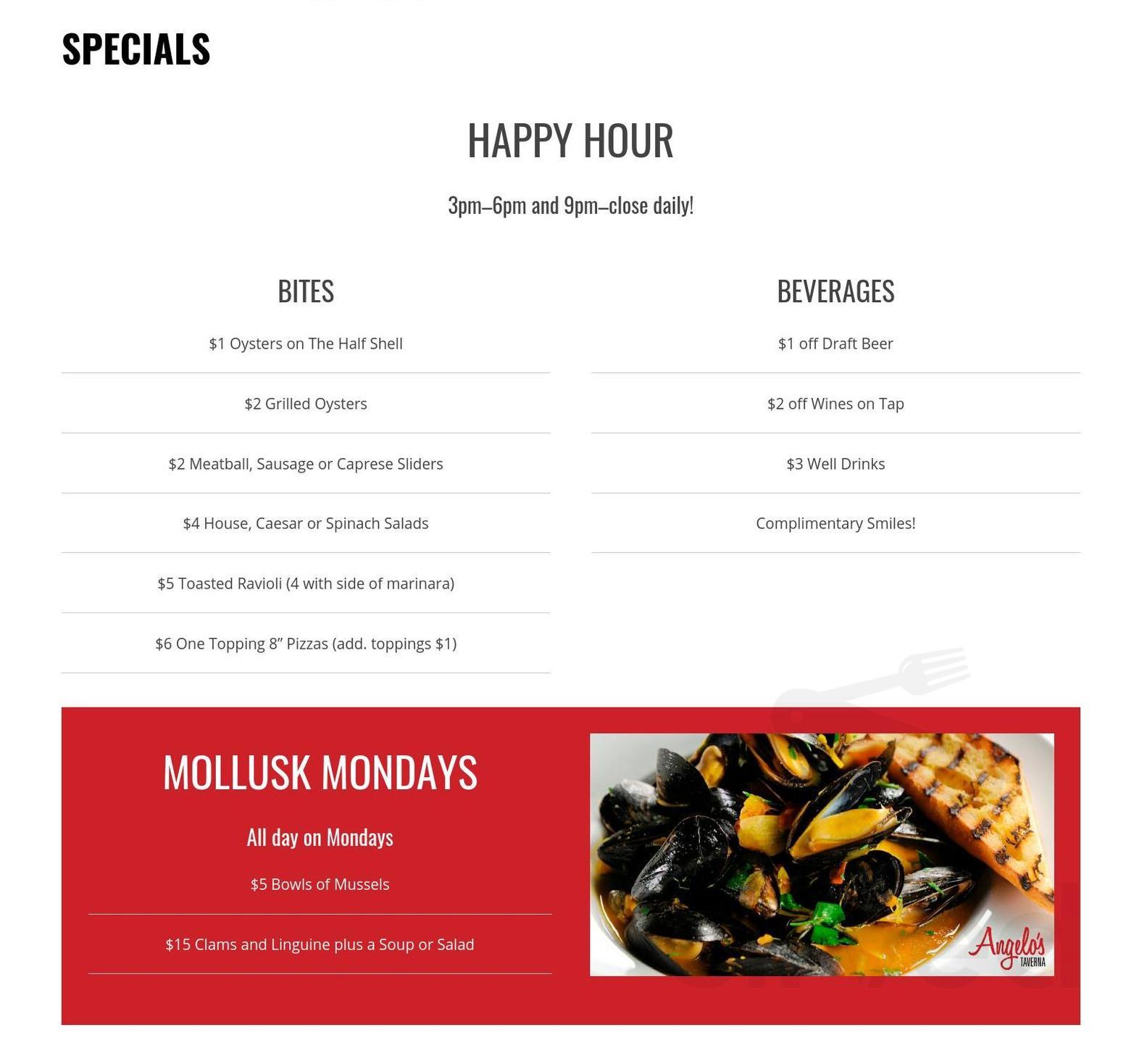 Angelo's Taverna menu in Denver, Colorado, USA