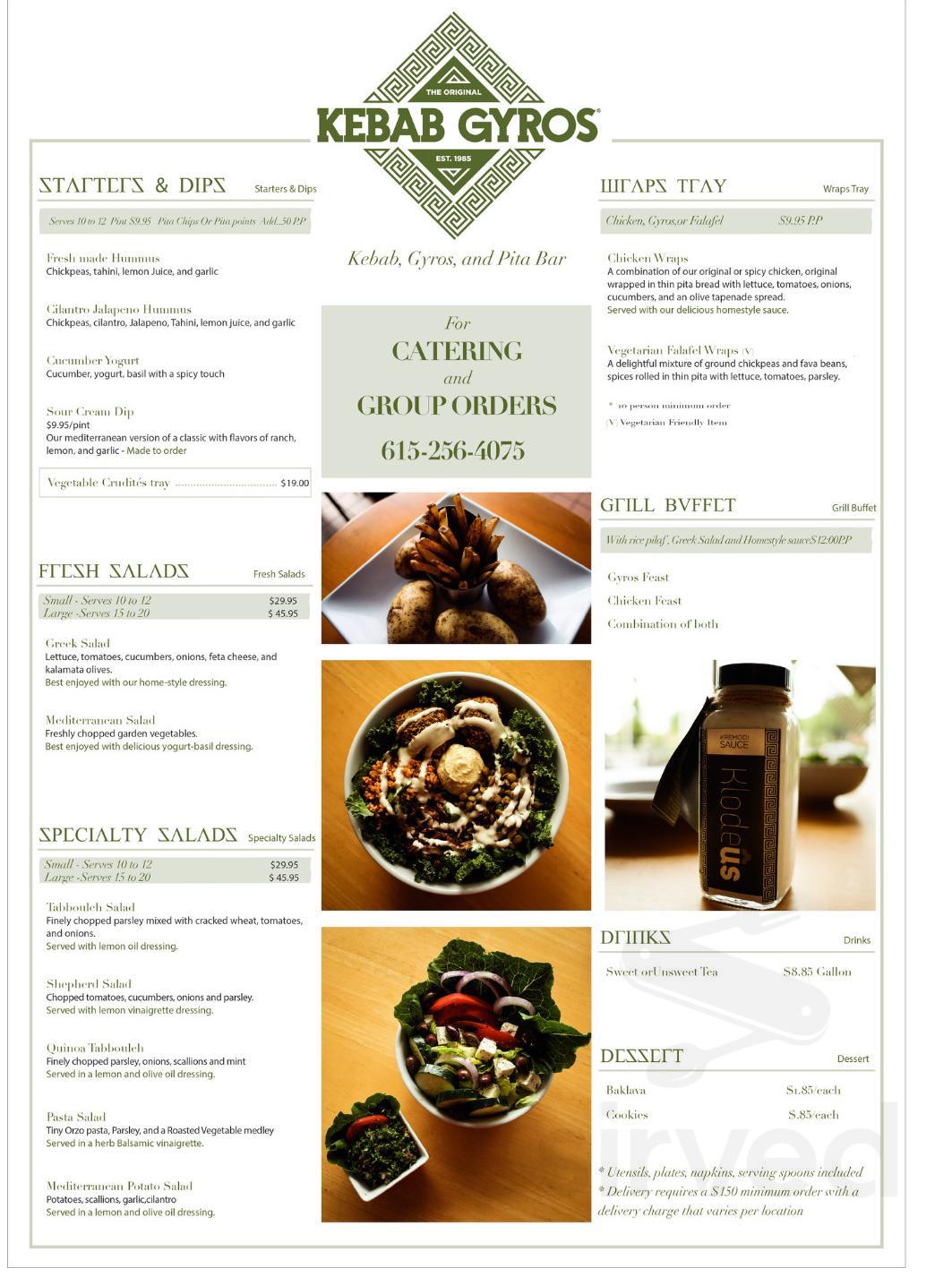 Menu - Nashville TN's The original Kebab Gyros | Sirved