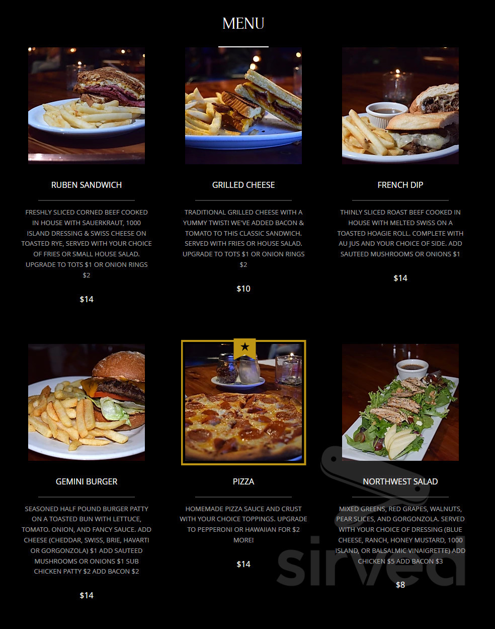 Menu for Gemini Bar & Grill in Lake Oswego, OR | Sirved
