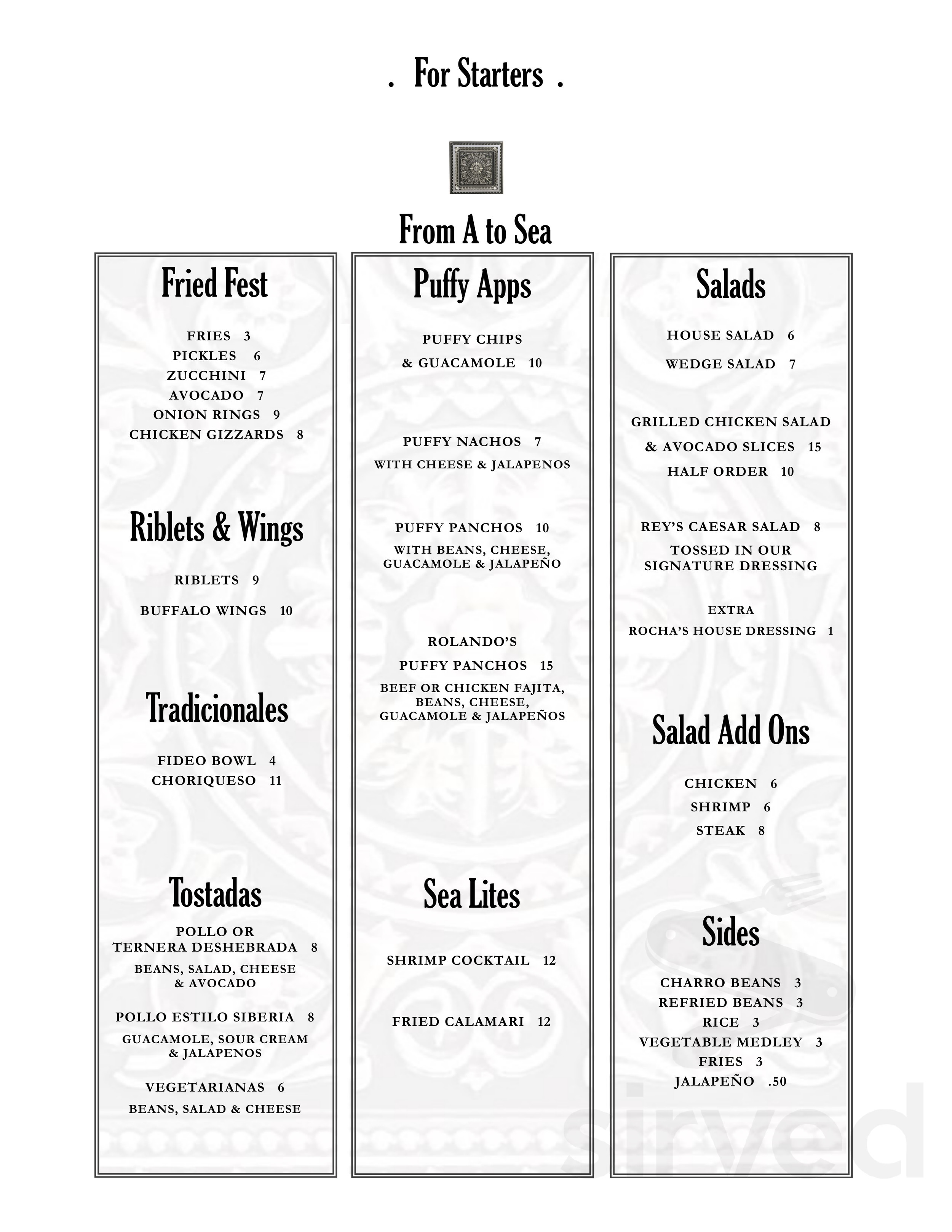 Rocha's Bar & Grill menu in Laredo, Texas, USA