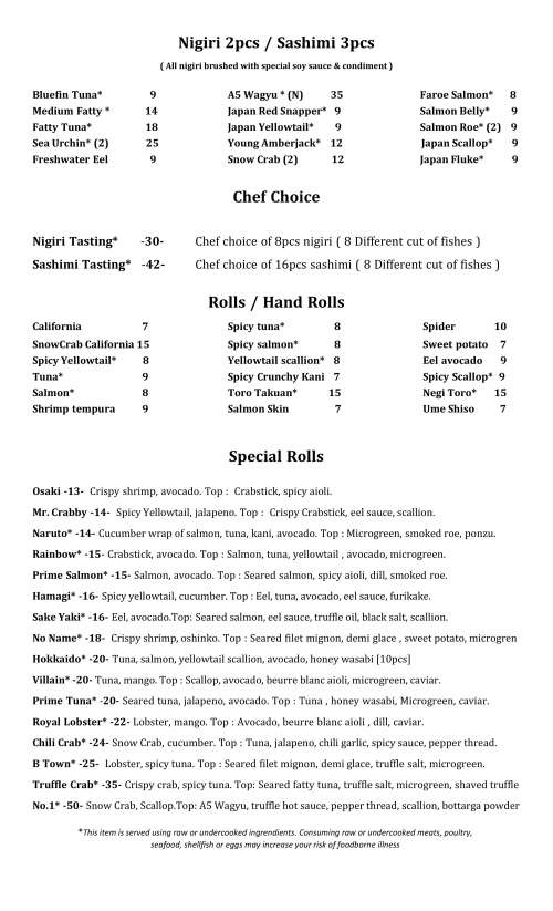 Prime Fish menu in Charlotte, North Carolina, USA