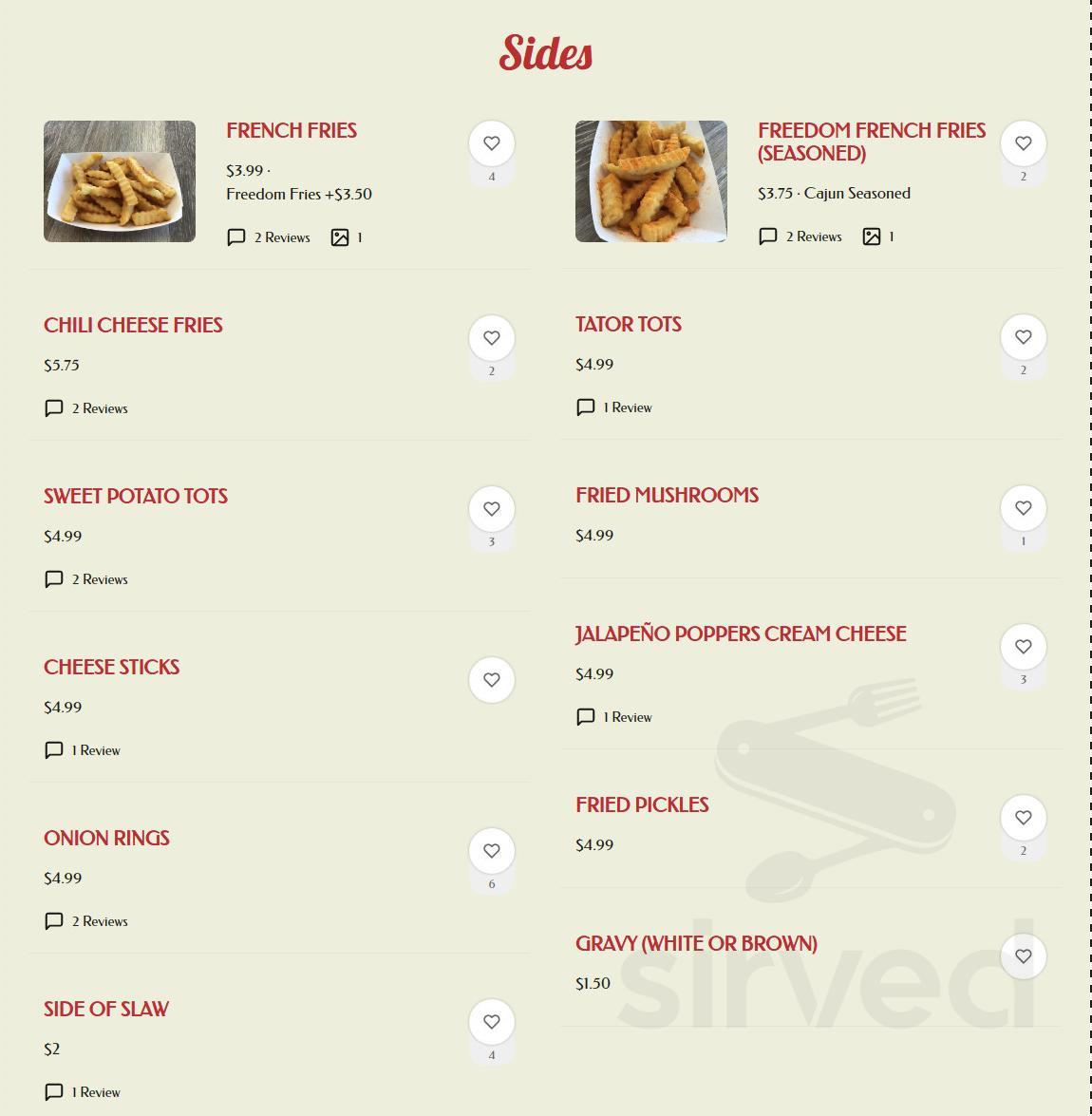 Menu - Gainesville GA's Vicky Lou's Burgers | Sirved