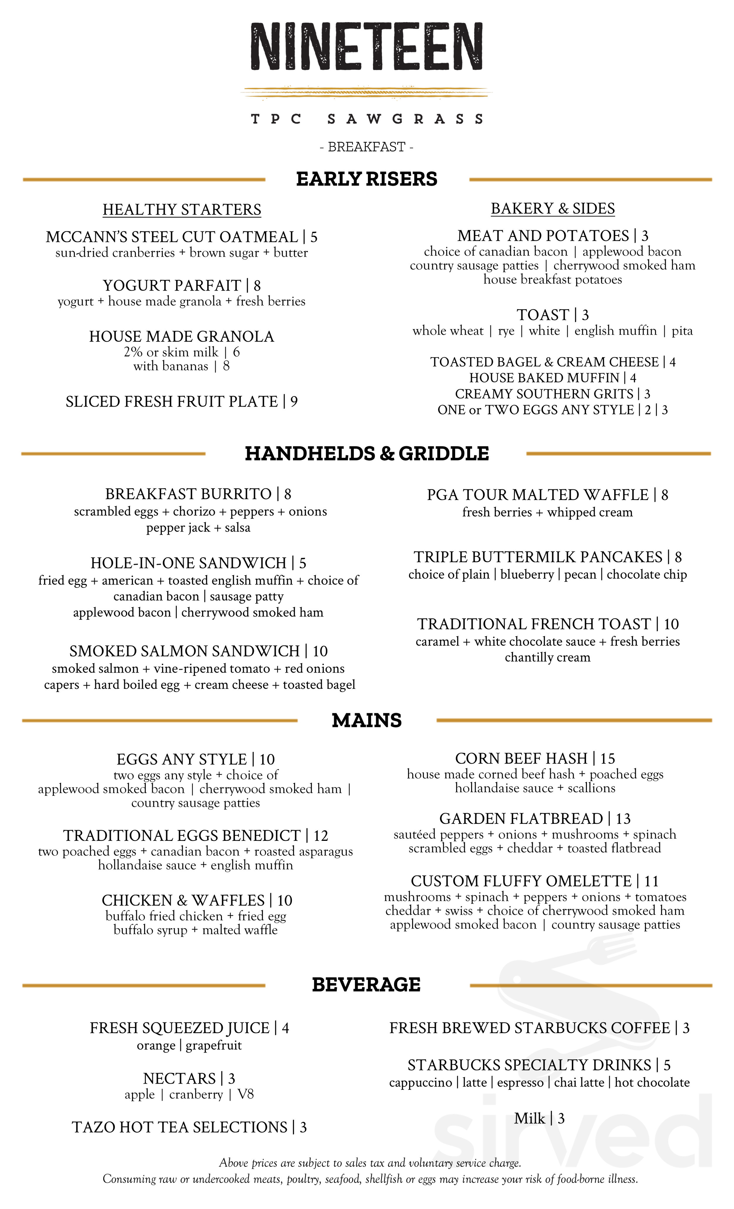 Menu for TPC Sawgrass in Ponte Vedra Beach, Florida, United States