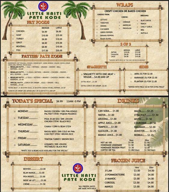 Little Haiti Paté Kode menu in Orlando, Florida, USA