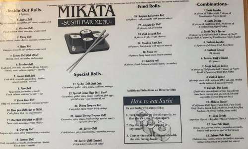 Mikata Japanese Steakhouse and Sushi Bar menu in Columbus, Georgia, USA
