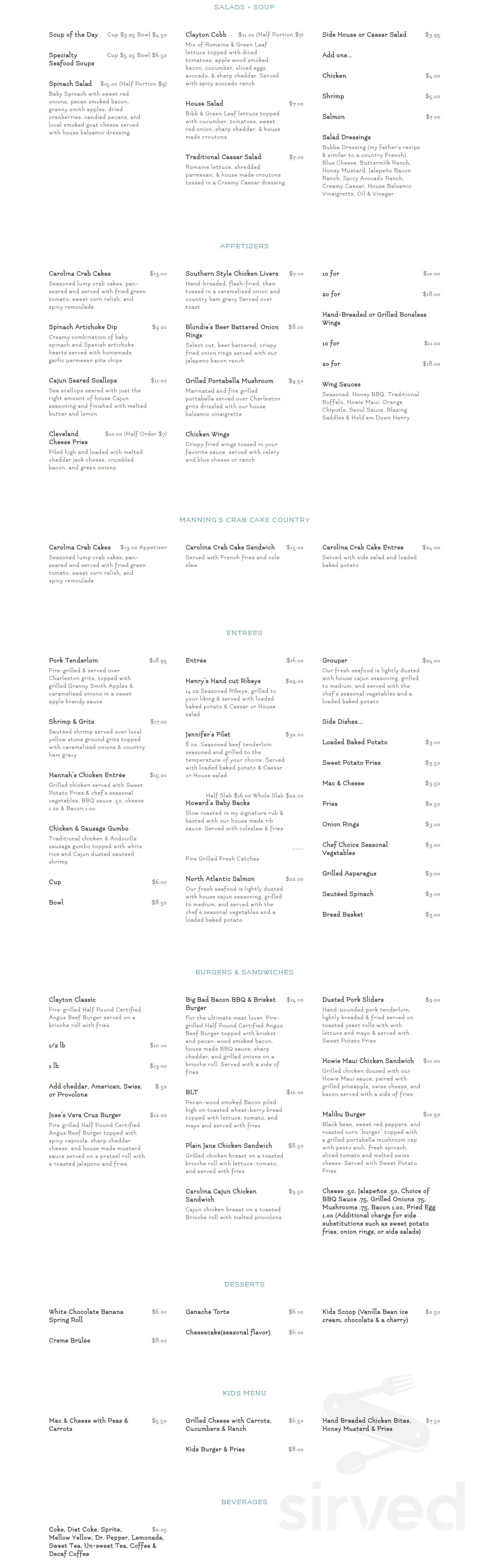 Mannings Restaurant menus in Clayton, North Carolina, United States