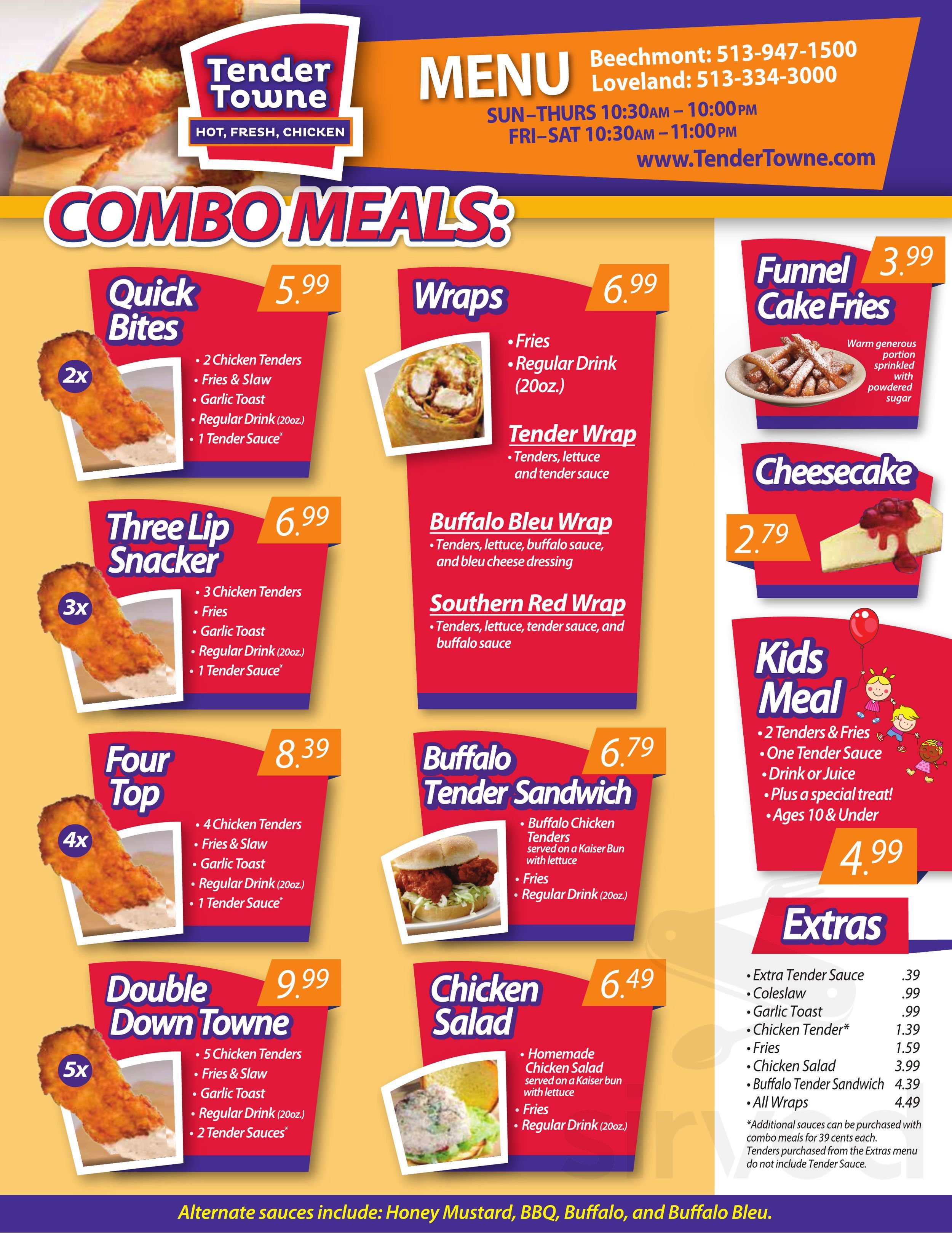 Tender Towne menu in Cincinnati, Ohio, USA